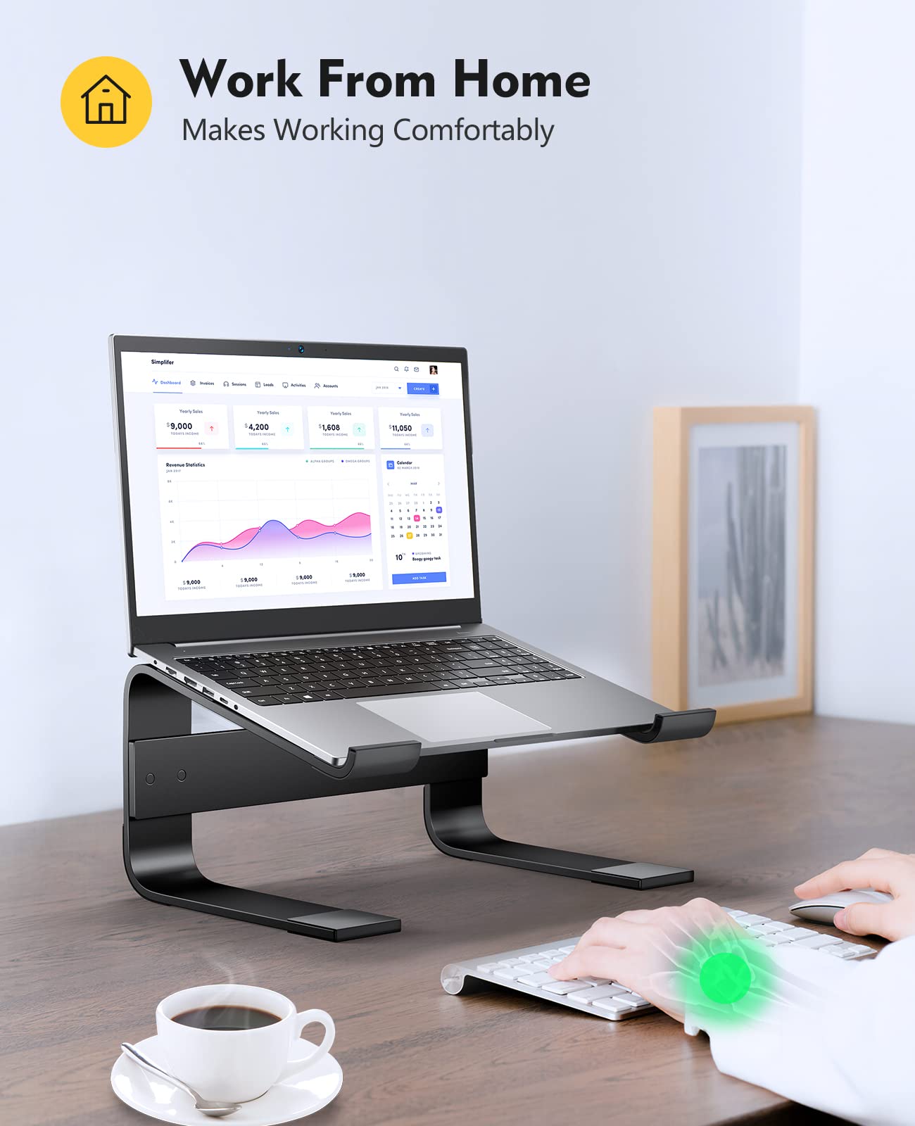 Laptop Stand for Desk, So-qool Series Computer Stand Aluminum MacBook Stand, Ergonomic Laptop Holder Compatible with MacBook Air Pro, Dell, HP, Lenovo10-17 Laptops, Work from Home Laptop Riser Black