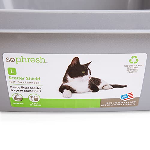 So Phresh Scatter Shield High-Back Litter Box in Gray, 18.5" L X 15" W X 8.5" H