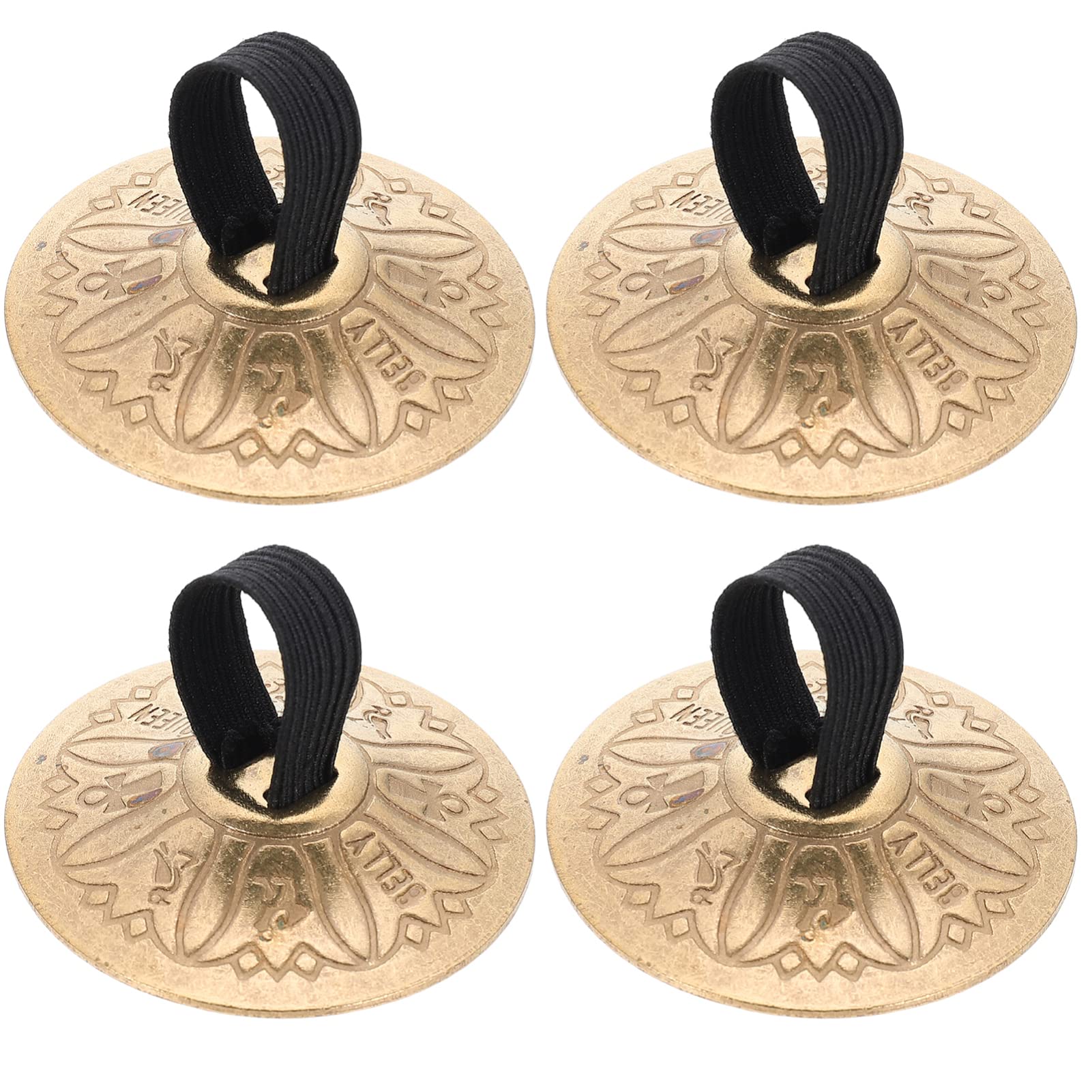 Generic 4 PCS Finger Cymbals, Hand Cymbal Belly Dance Zills with Elastic Band, Engraved Lotus, Percussion Music Instrument for Kids, Adults