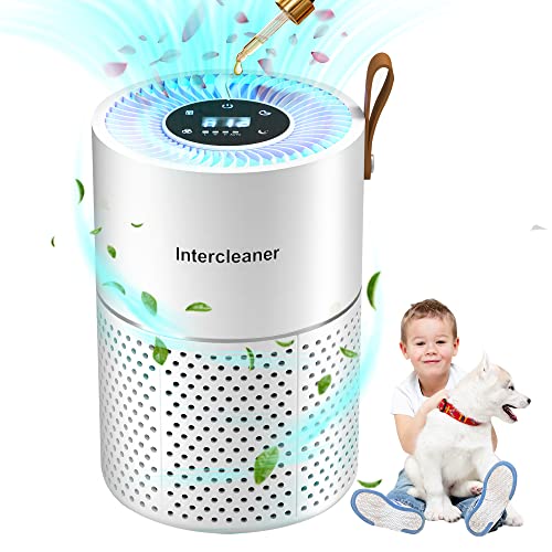 White 360°Air Purifier for Bedroom, H13 HEPA Portable Air Cleaner with Fragrance Sponge-Aromatherapy, Filter Air/Smoke/Pet, Adaptive 4 Speed Control Ultra Quiet -22DB for Bedroom