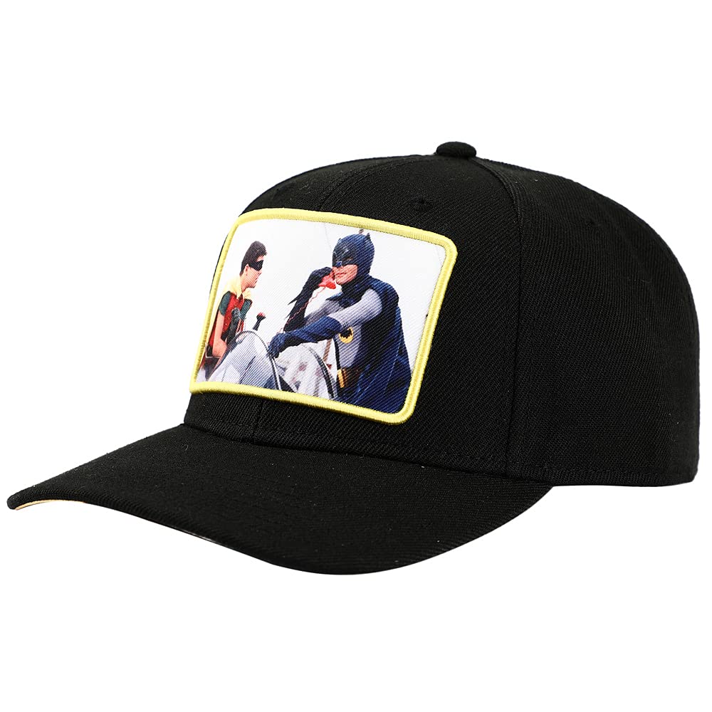 Batman Retro Adam West Acrylic Precurve Snapback with Patch and Printed Underbill Black