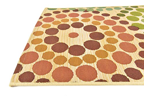 Unique Loom Outdoor Modern Collection Area Rug - Spark (2' x 6' 1" Runner, Beige/ Burgundy)