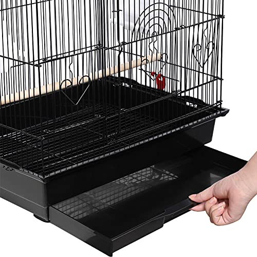 Yaheetech Open Play Top Medium Size Quaker Parrot Bird Cage Cockatiel Indian Ring Neck Sun Parakeet Green Cheek Conures Lovebirds Budgies Canary Finch Parrotlet Portable Bird Cage,Black