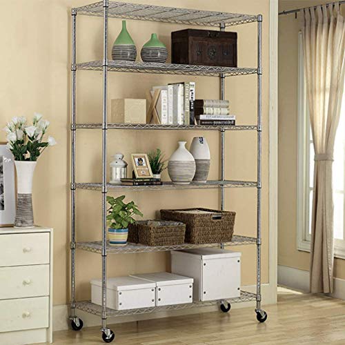 Tyyps Storage Metal Shelves Wire Shelf Organizer 6 Tier Wire Shelving Unit Heavy Duty Height Adjustable NSF Shelving Commercial Rolling Steel Rack 2100 Lbs Capacity with Wheels 82βX48βX18β,Chrome