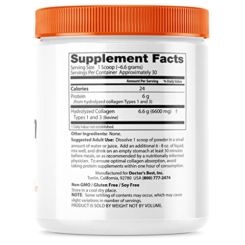 Doctor's Best Pure Collagen Types 1 & 3, Promotes Healthy Skin Hair & Nails – Bone & Joint Support, 7.1 Ounce (Pack of 1)
