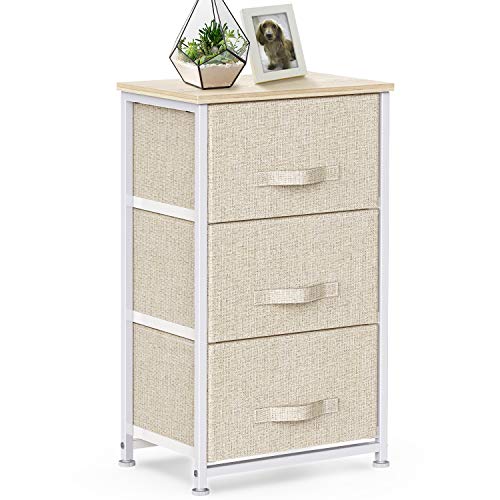 Pipishell 3 Drawer Fabric Dresser Storage Tower, Dresser Chest with Wood Top, Organizer Unit for Closets Bedroom Nursery Room Hallway (Beige)