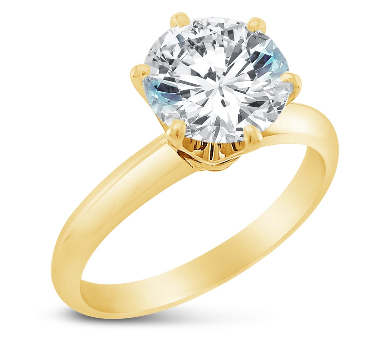 Size 8.5 - Solid 14k Yellow Gold Classic Traditional Round Brilliant Cut Solitaire CZ Cubic Zirconia Engagement Ring 1.0ct.