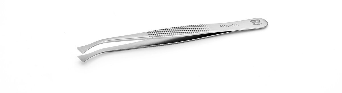 Regine 40A-SA- Flat Points, Curved Tip with Serrated Handle - Tweezer - Antimagnetic, Anti-Acid Steel - Swiss Made - Watchmaking, Electronics, Medical, Wafer Handling Tweezers