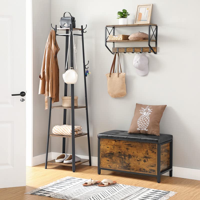 VASAGLE Entryway Storage Bench, Flip Top Ottoman and Trunk with Padded Seat, Bed End Stool, Supports 198 lb, 31.5”L x 15.7”W x 19.7”H (80 x 40 x 50 cm), Rustic Brown + Black