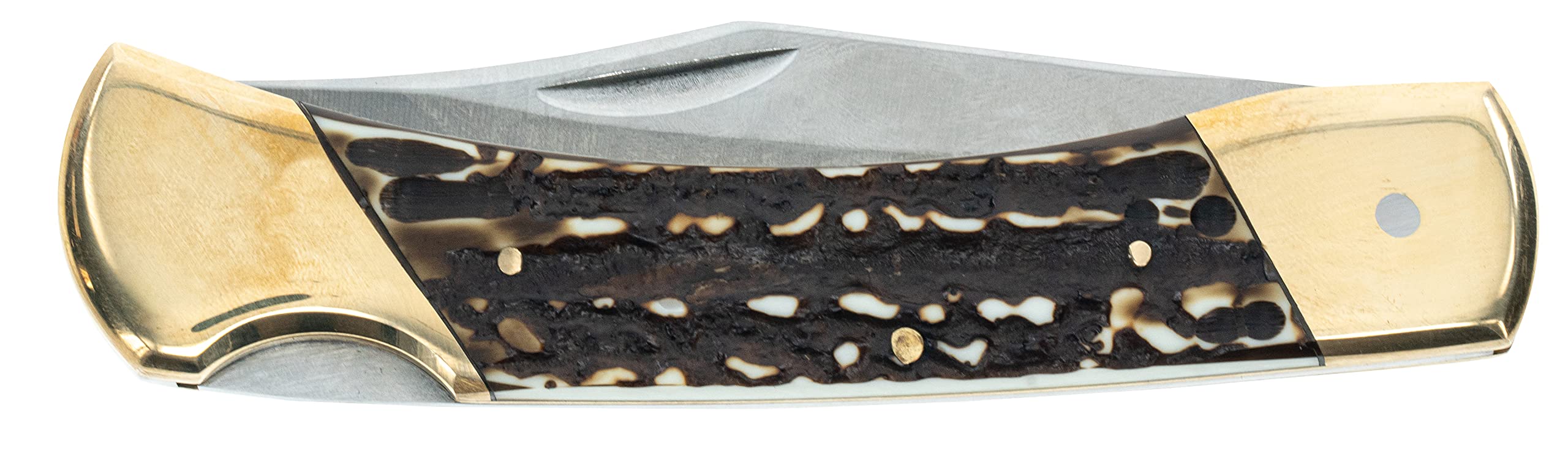 Uncle Henry Next Gen Staglon LB8CP Bear Paw 8.7in Folding Knife with 3.7in Stainless Steel Clip-Point Blade, Brass Bolsters, and a Staglon Handle for Hunting, Camping, EDC, and Outdoors