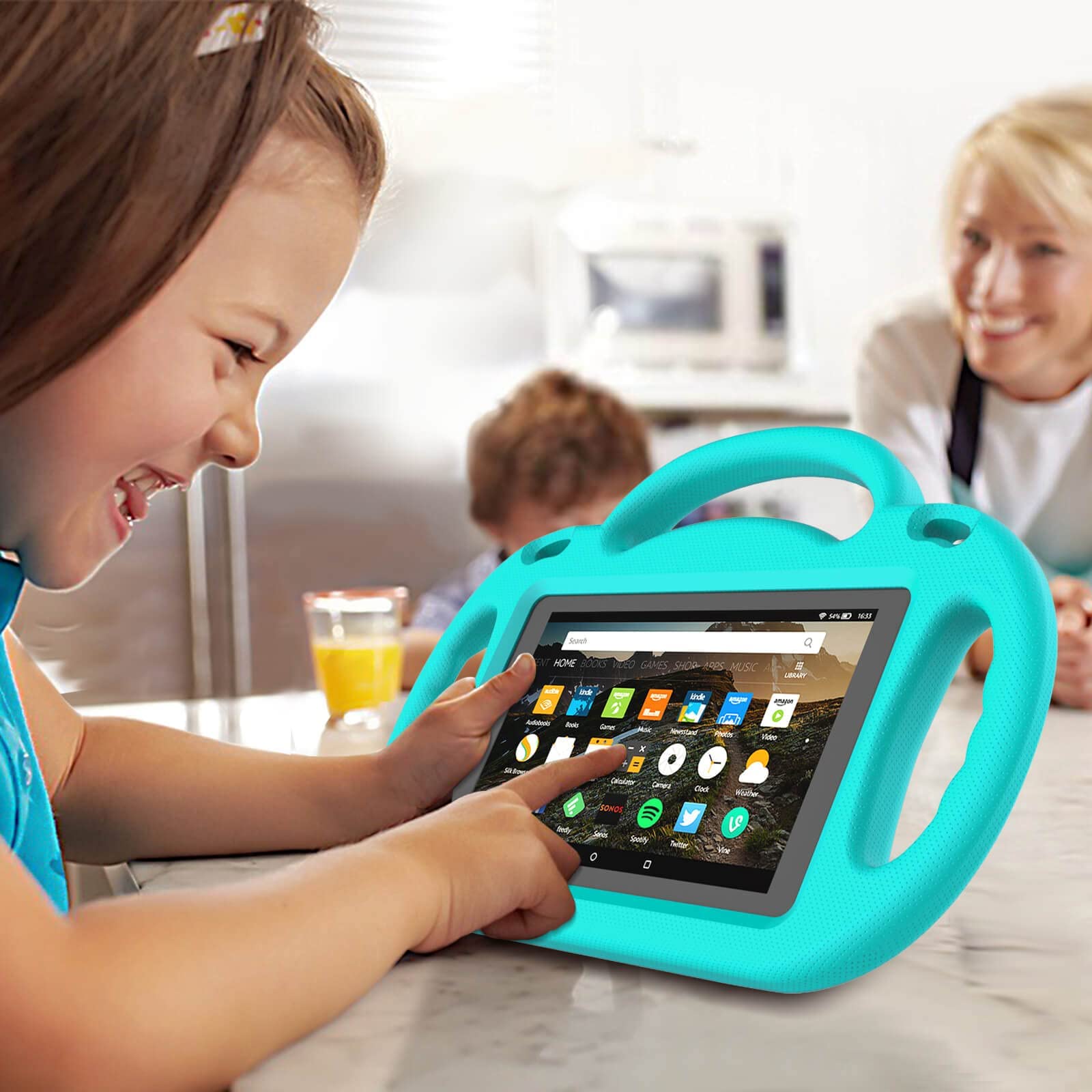 MOXOTEK Kindle Fire 7 Tablet Case, Fire 7 2019/2017/2015 Kids Case with Shoulder Strap, Lightweight Shockproof Handle Stand Case for Amazon Fire 7 inch Tablet (9th/7th/5th Generation), Teal