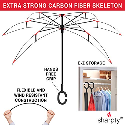 Sharpty Inverted Umbrella for Women - Windproof & Reverse - Easy to Open and Close - Upside Down & C-Shaped Handle - Rain & Wind Resistant - For Travel - Eiffel Tower