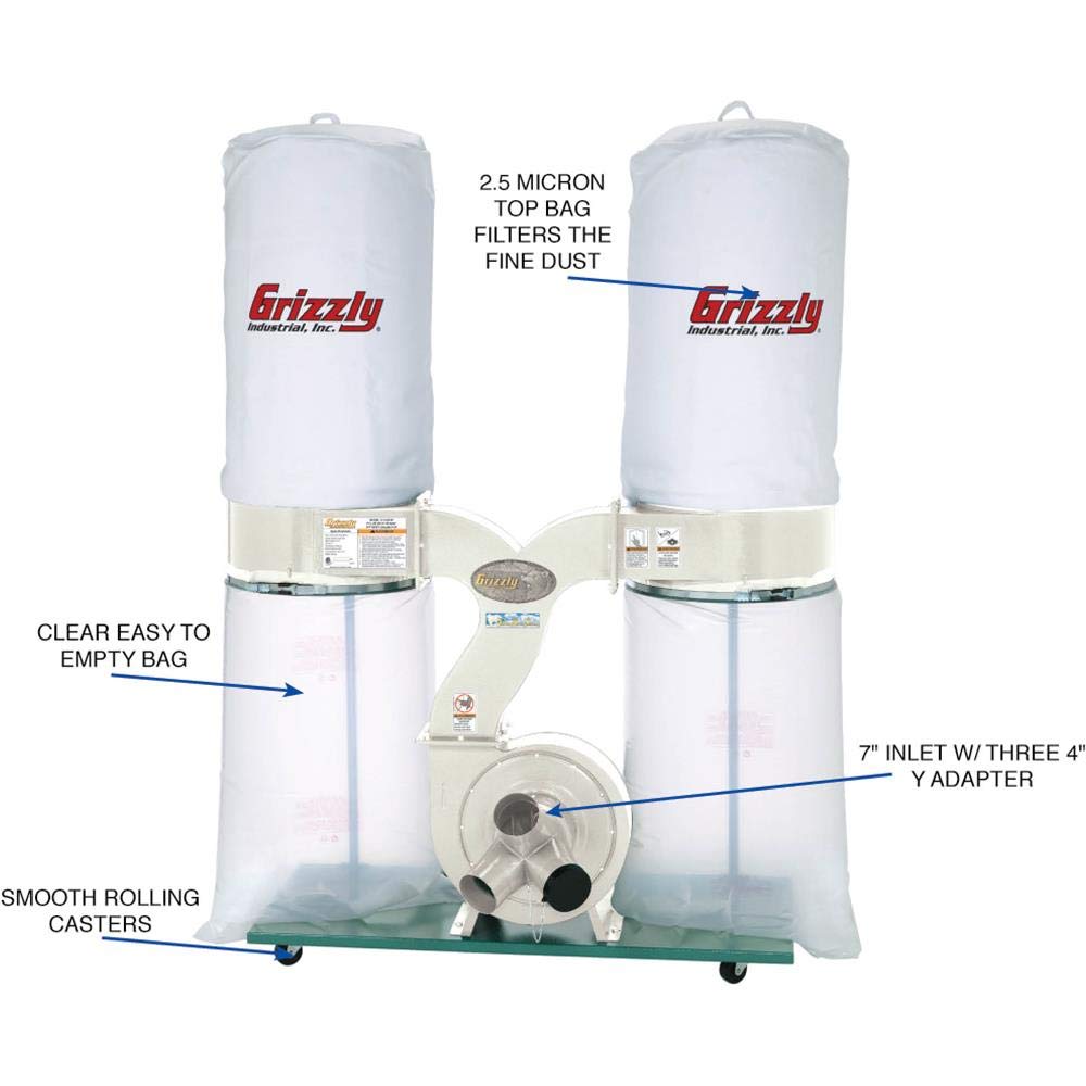 Grizzly Industrial G1030Z2P - 3 HP Dust Collector with Aluminum Impeller