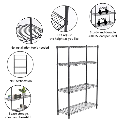 XCVBDE 4-Tier Storage Shelves 36''x14''x54'' Height Adjustable Garage Storage Shelves Heavy Duty Pantry Shelving Metal Utility Shelves Wire Rack for Home Kitchen Laundry Room Organization(Black)