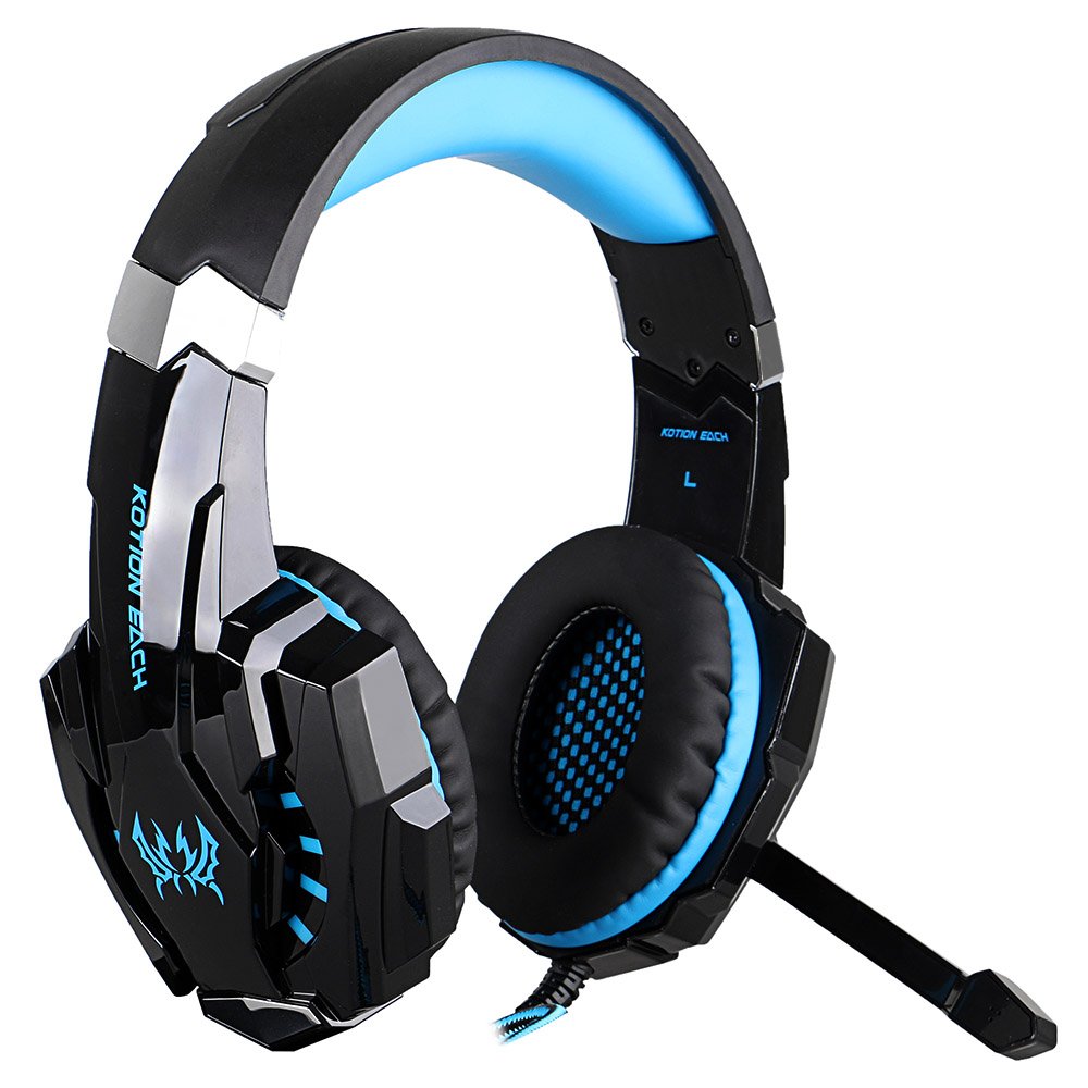 KOTION EACH G9000 Headset 3.5mm Game Gaming Headphone Earphone with Microphone LED Light for Laptop Tablet/Mobile Phones/ PS4 (Black Blue)