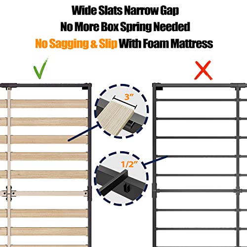 ZIYOO King Bed Frame 16 Inches Tall, 3 Inches Wide Wood Slats with 3500 Pounds Support, No Box Spring Needed for Foam Mattress, Underbed Storage Space, Easy Assembly, Noise Free-Black