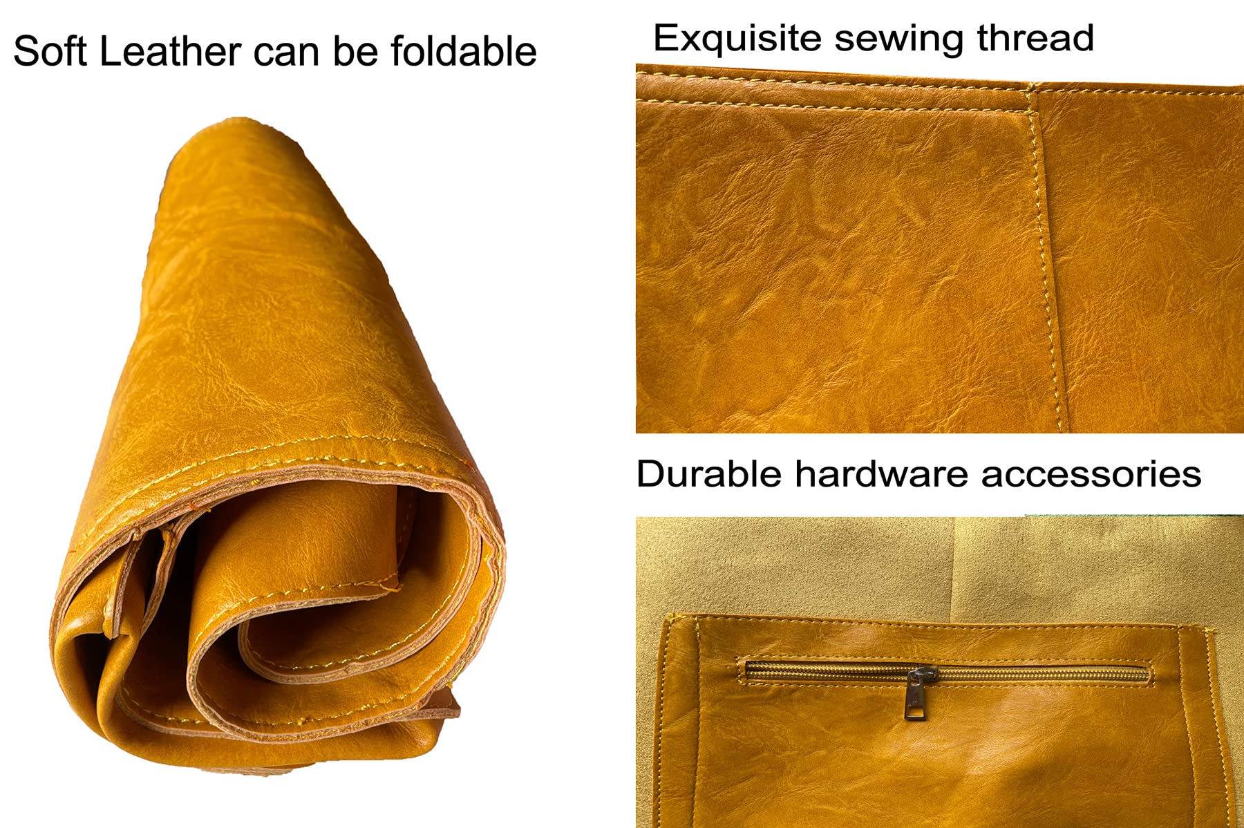 Oversized Soft Leather Shoulder Bag Foldable Hobo Bag Weekend Travel Tote (Yellow)