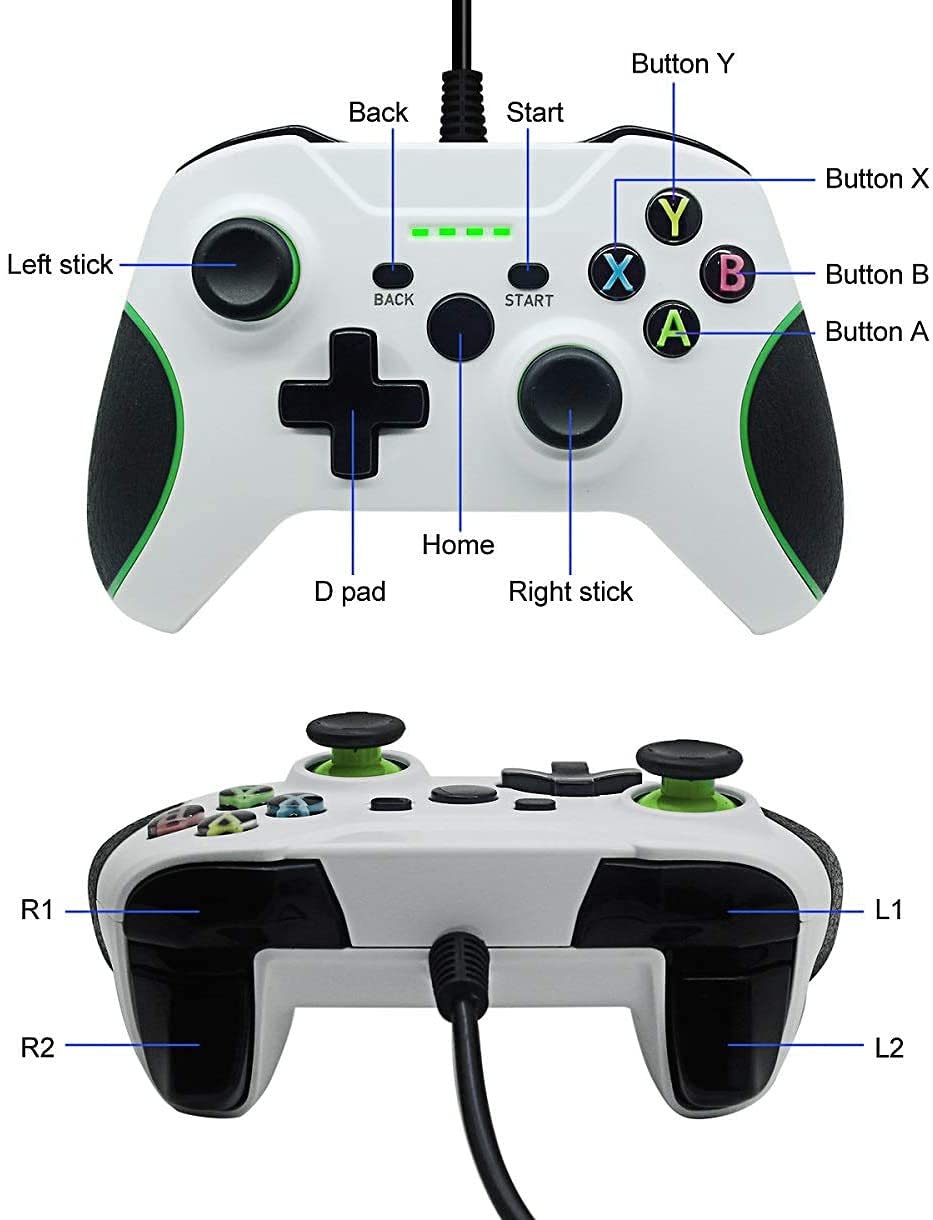 JDROAD Cable Controller for Xbox one,Wired Game Controller for Xbox one, USB Gamepad Game Controller, Suitable for Xbox one, Xbox one X, Xbox one s, Xbox one Elite, PC windows10 (White)