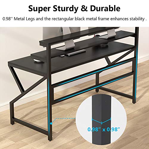 Tribesigns Office Desk with Monitor Stand, 55 Inch Large Modern Computer Desk Gaming Table Studying Writing Desk Workstation with Hutch for Office & Home Office, Black