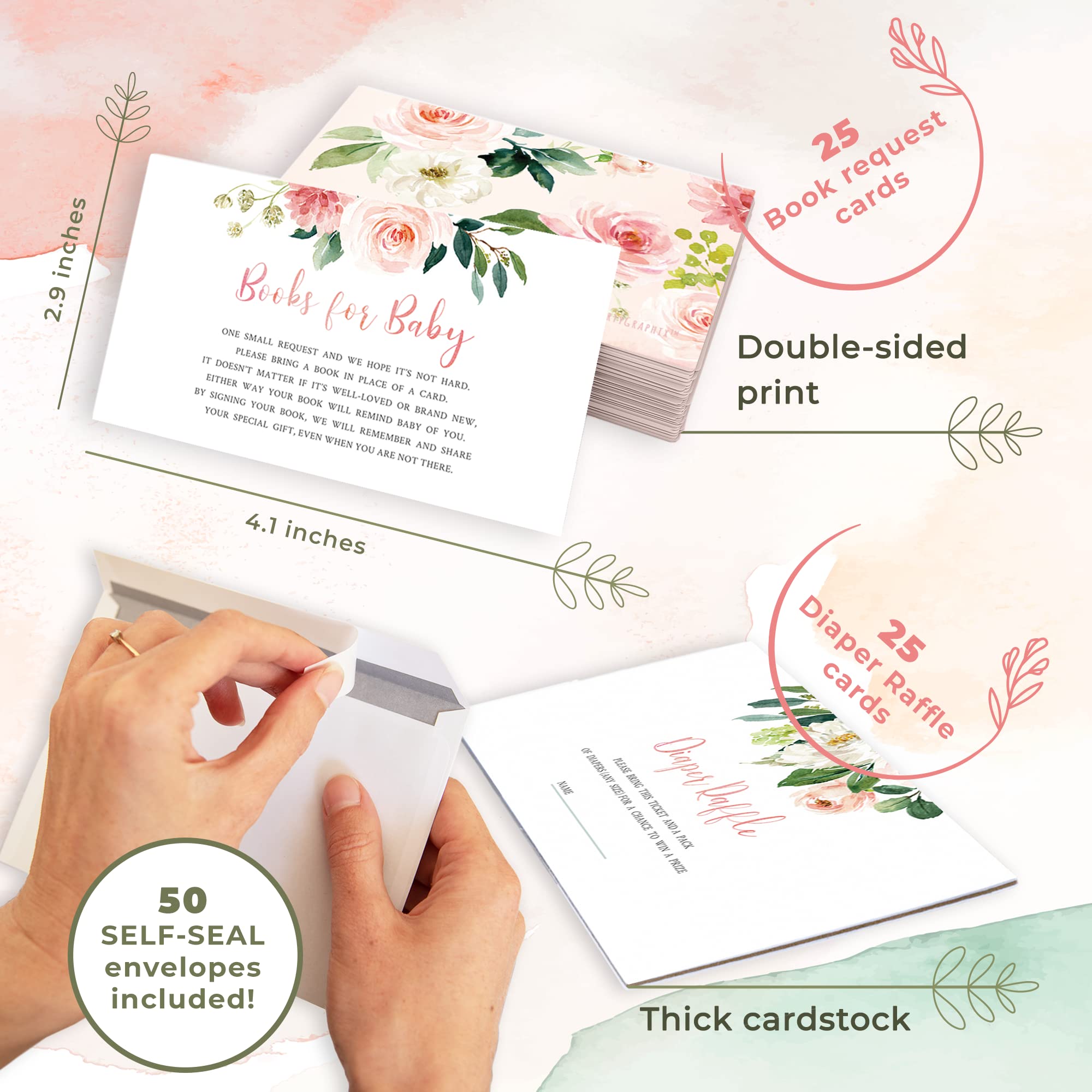 Hat Acrobat Boho Baby Shower Invitations (25pcs) - Pink Floral It's a Girl, Including Envelopes, Diaper Raffle Tickets, Book Request Cards, Thank You Cards