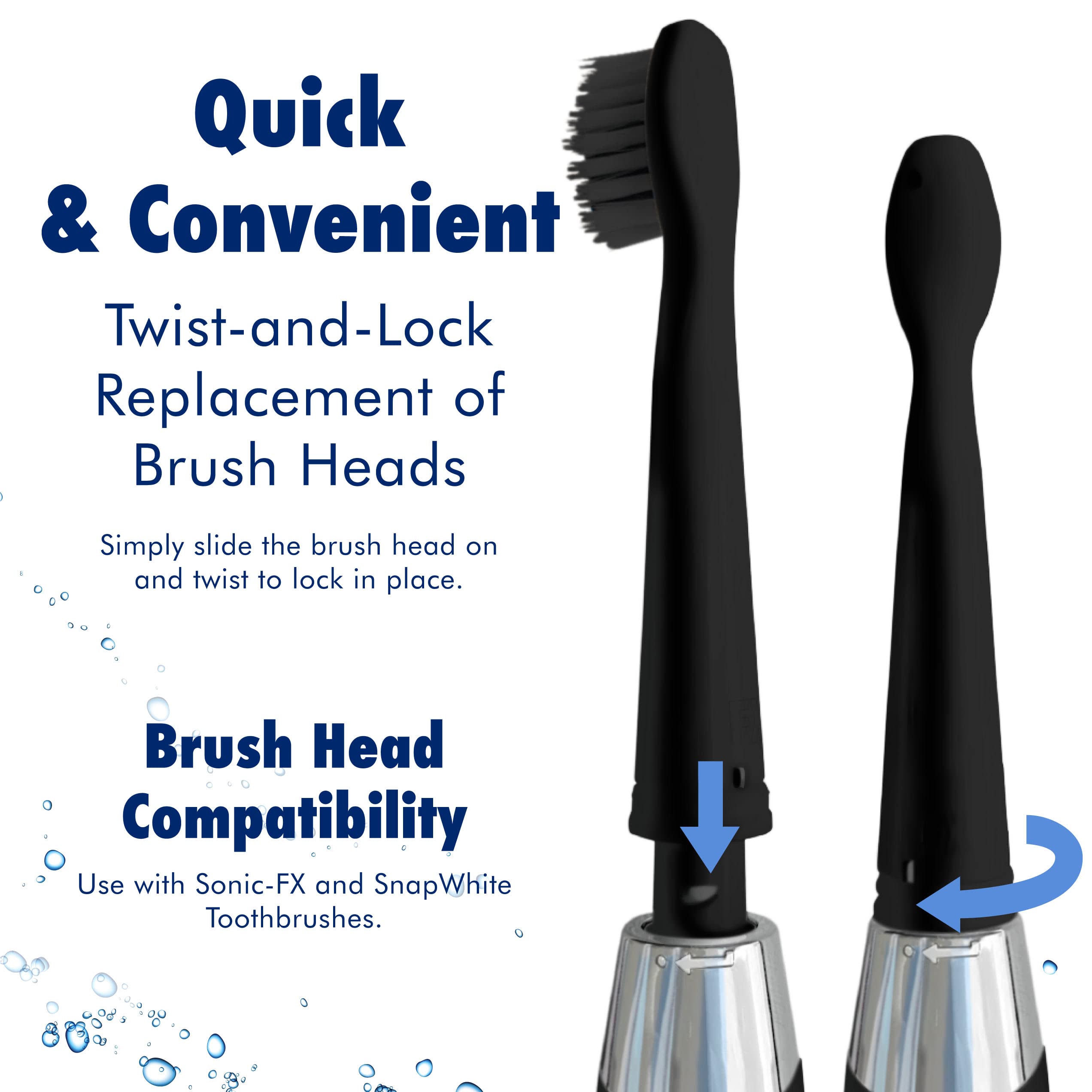 Replacement Electric Toothbrush Heads for Fairywill, Sonic-FX, SnapWhite โ Soft Nylon Charcoal Bristle Twist Lock Replacement Tooth Brush Head, Compatible with Electric Toothbrushes (Black,Pack of 8)