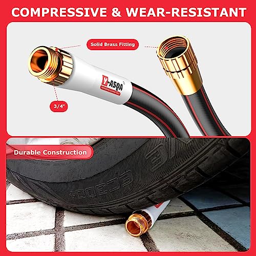Y-ASQA Heavy Duty Garden Hose 5/8 Inch 100 ft, Premium Contractor Leakproof durable Kink Free Braid Vinyl Black Coiled rubber Garden water Hose