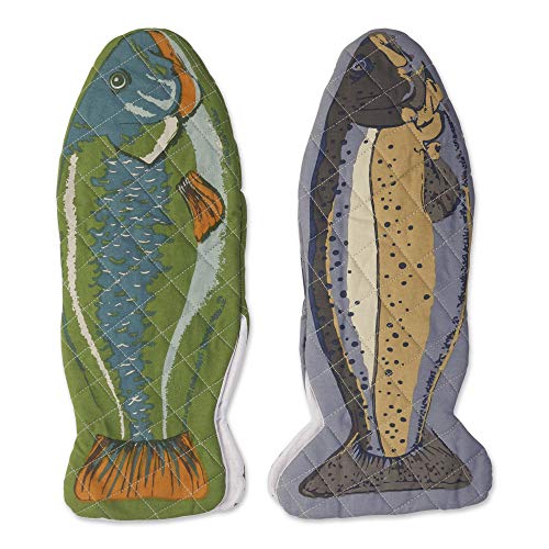 DII Cotton Lake House Fish Oven Mitts, 6 X 16.5 Set of 2, Machine Washable and Heat Resistant for Kitchen Cooking and Baking