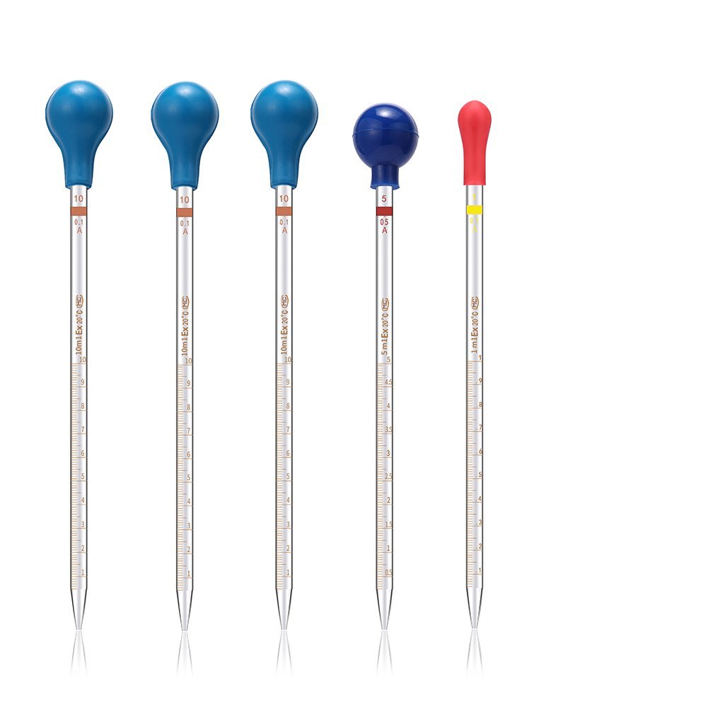 Thick Glass Graduated Pipette Dropper Liquid Essential Oil Transfer 10ml 5ml 1ml 5 Pcs + 2 Brushes