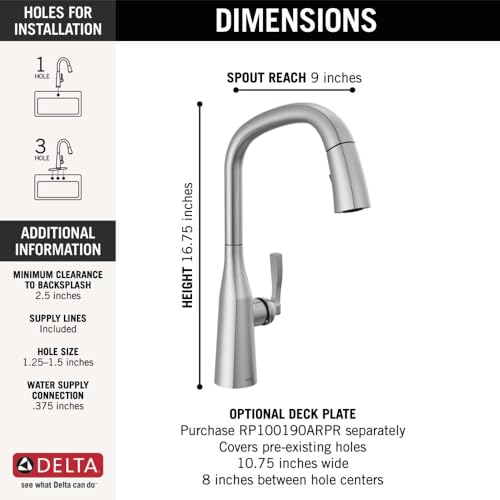 Delta Faucet Stryke Brushed Nickel Kitchen Faucet, Kitchen Faucets with Pull Down Sprayer, Kitchen Sink Faucet, Faucet for Kitchen Sink, Magnetic Docking, Lumicoat Arctic Stainless 9176-AR-DST