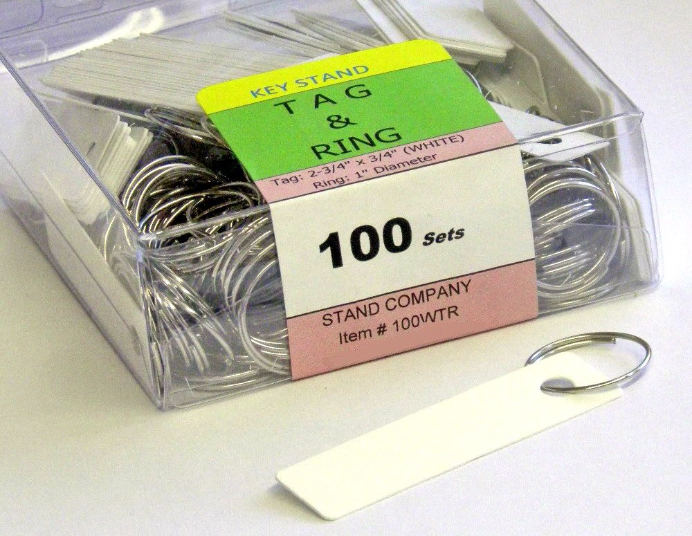 KEYSTAND # 100PGS, 100 Numbered Hooks for Car Rentals & Large Warehouses (100 Tag & Ring Included)