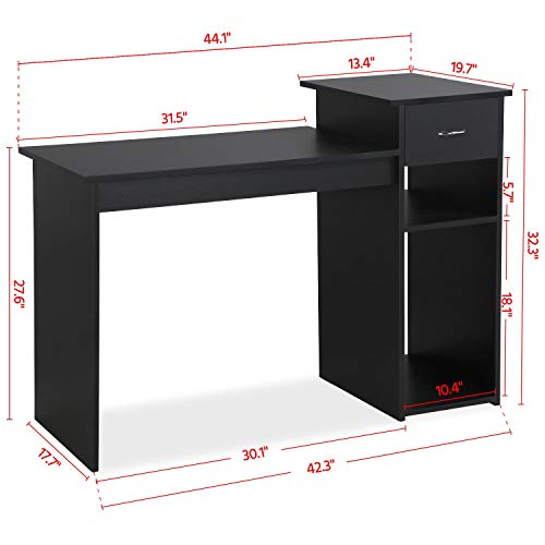 Topeakmart Modern Computer Desk, 47 inch Home Office Computer Desk, Study Writing PC Table Workstation with Drawers and Printer Shelf for Small Spaces, Home Office Furniture