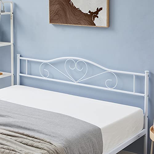 VECELO 14 Inch Queen Size Metal Platform Bed Frame with Headboard and Footboard, Heavy Duty Mattress Foundation with Steel Slats Support, No Box Spring Needed, White