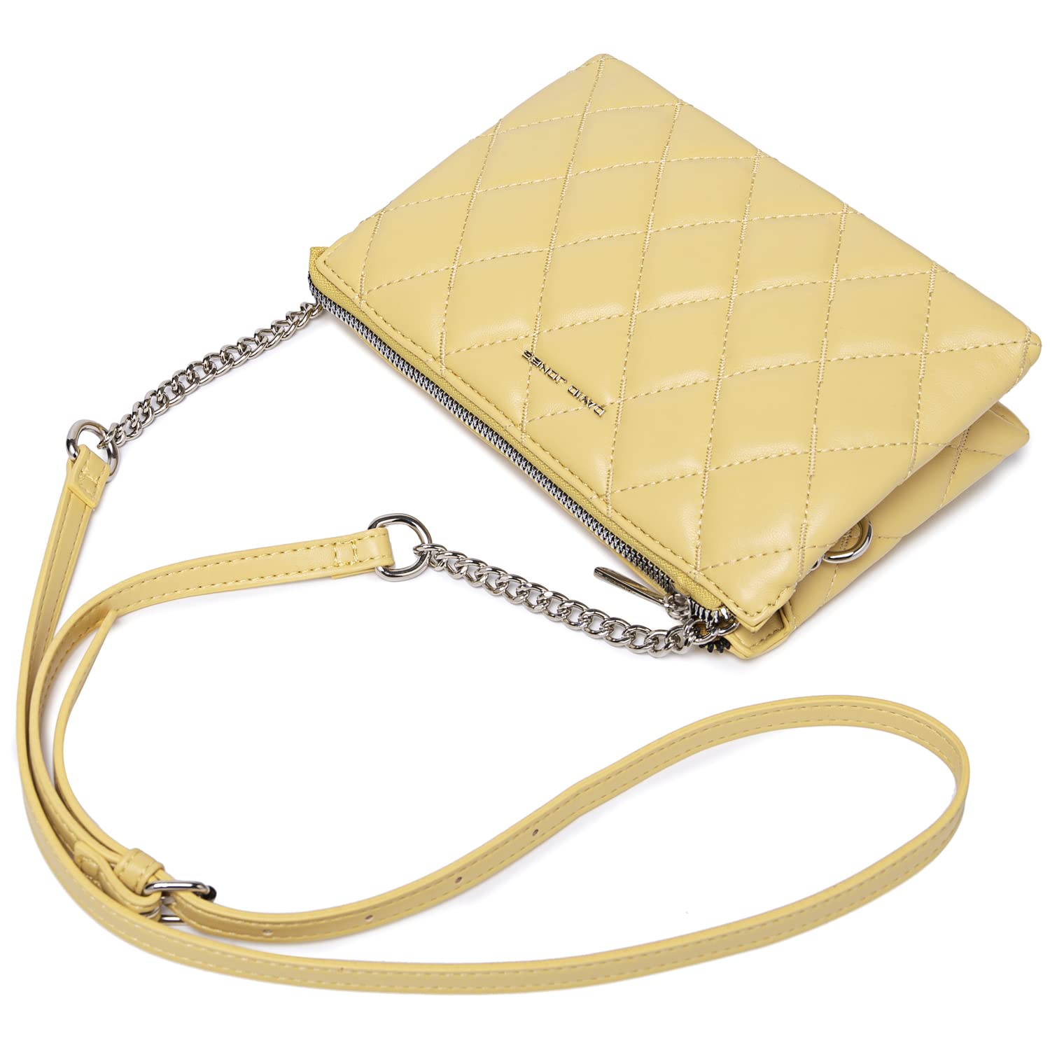 Trendy Small Crossbody Shoulder Bag for Women,Vegan Leather Quilted Cute Cross body Envelop Yellow Purse with Chain Strap