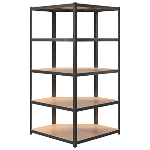 vidaXL 5-Layer Heavy-Duty Corner Shelf Home Indoor Warehouse Workshop Storage Shelf Industrial Shelving Rack Unit Gray Steel and Engineered Wood