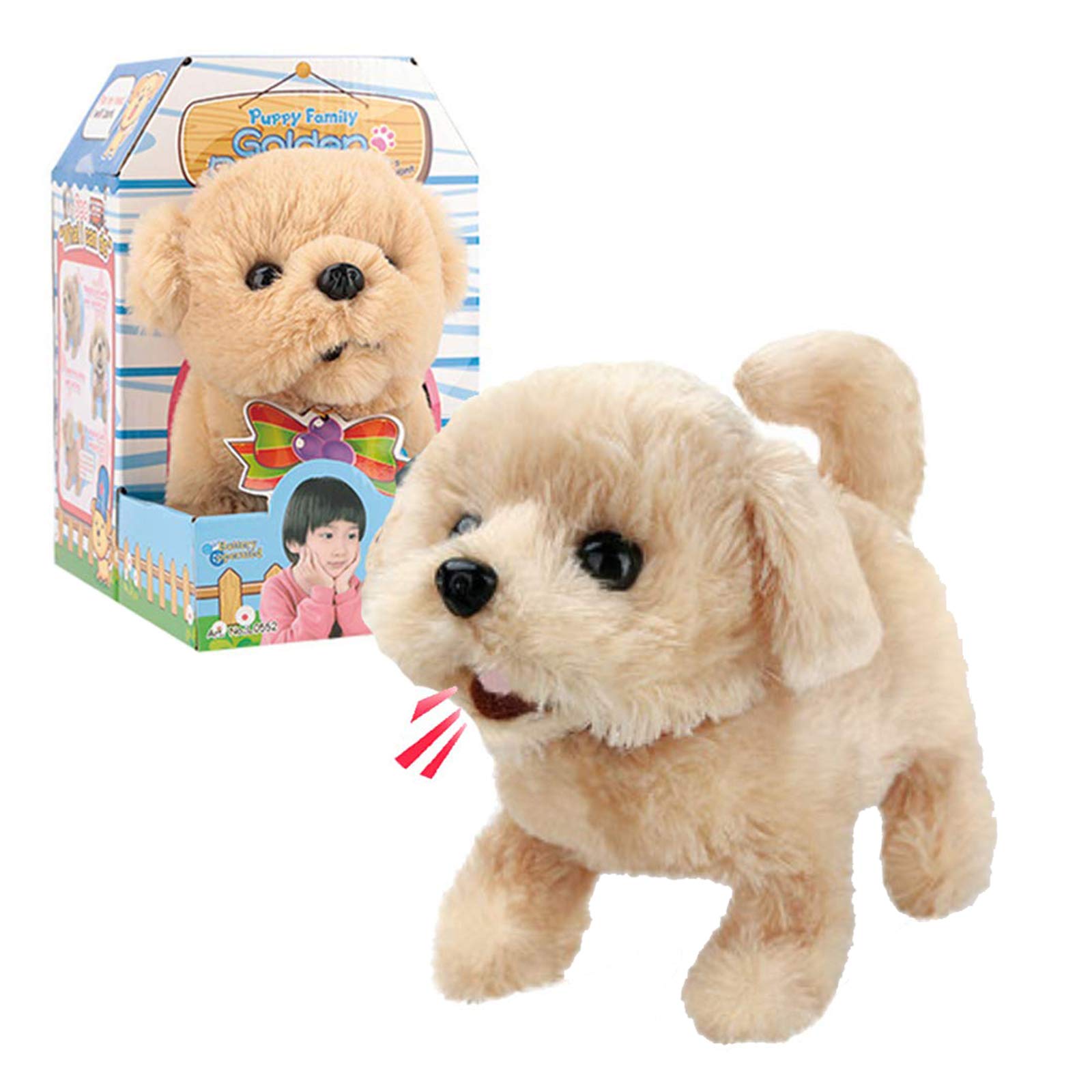 Liberty Imports Plush Golden Retriever Toy Puppy Electronic Interactive Pet Dog - Walking, Barking, Tail Wagging, Stretching Companion Animal for Kids