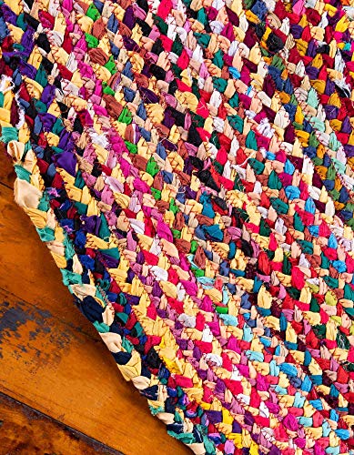 Unique Loom Braided Chindi Collection Area Rug - Layer (3' 3" Round, Multi/ Blue)