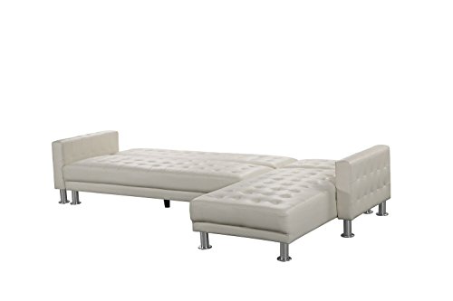 Velago ATTALENS White Modern Convertible Sectional Sofa | Leather Sleeper Queen Size | Reversible Chaise Lounge | Contemporary Living Room Furniture, 116"