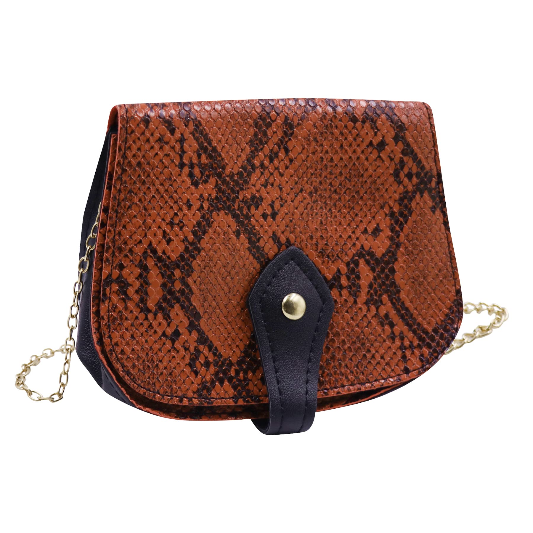 MOSSTYUS Women Girls Snakeskin Crossbody Bag PU Leather Handbag Shoulder Clutch Purse Pouch with Chain Strap, Coffee