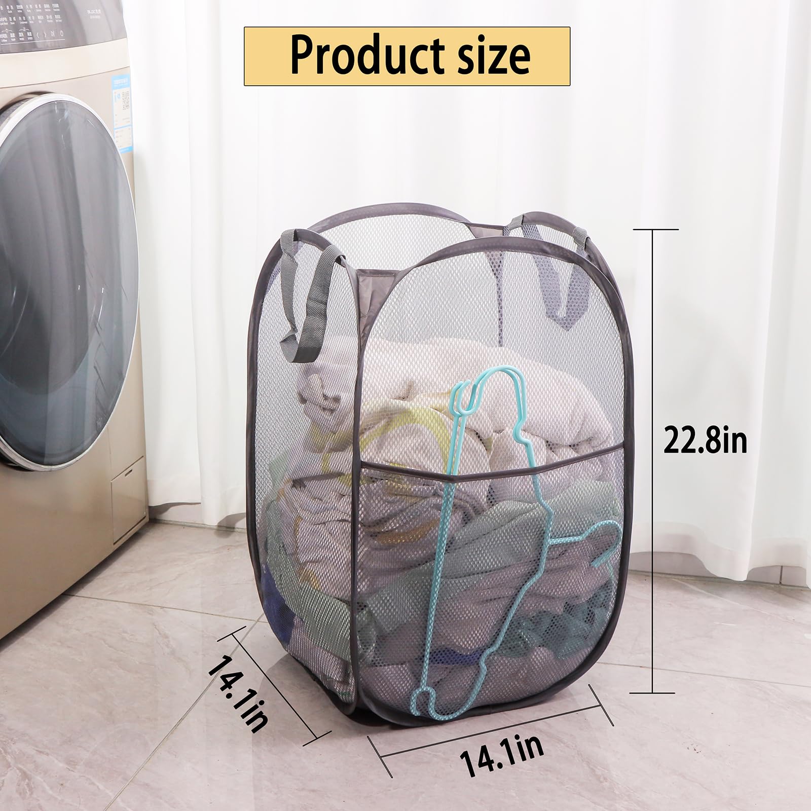 Collapsible Mesh Laundry Basket,Pop Up Laundry Hamper-Easy Storage, Ideal for Home and Travel Use (2 dark gray)