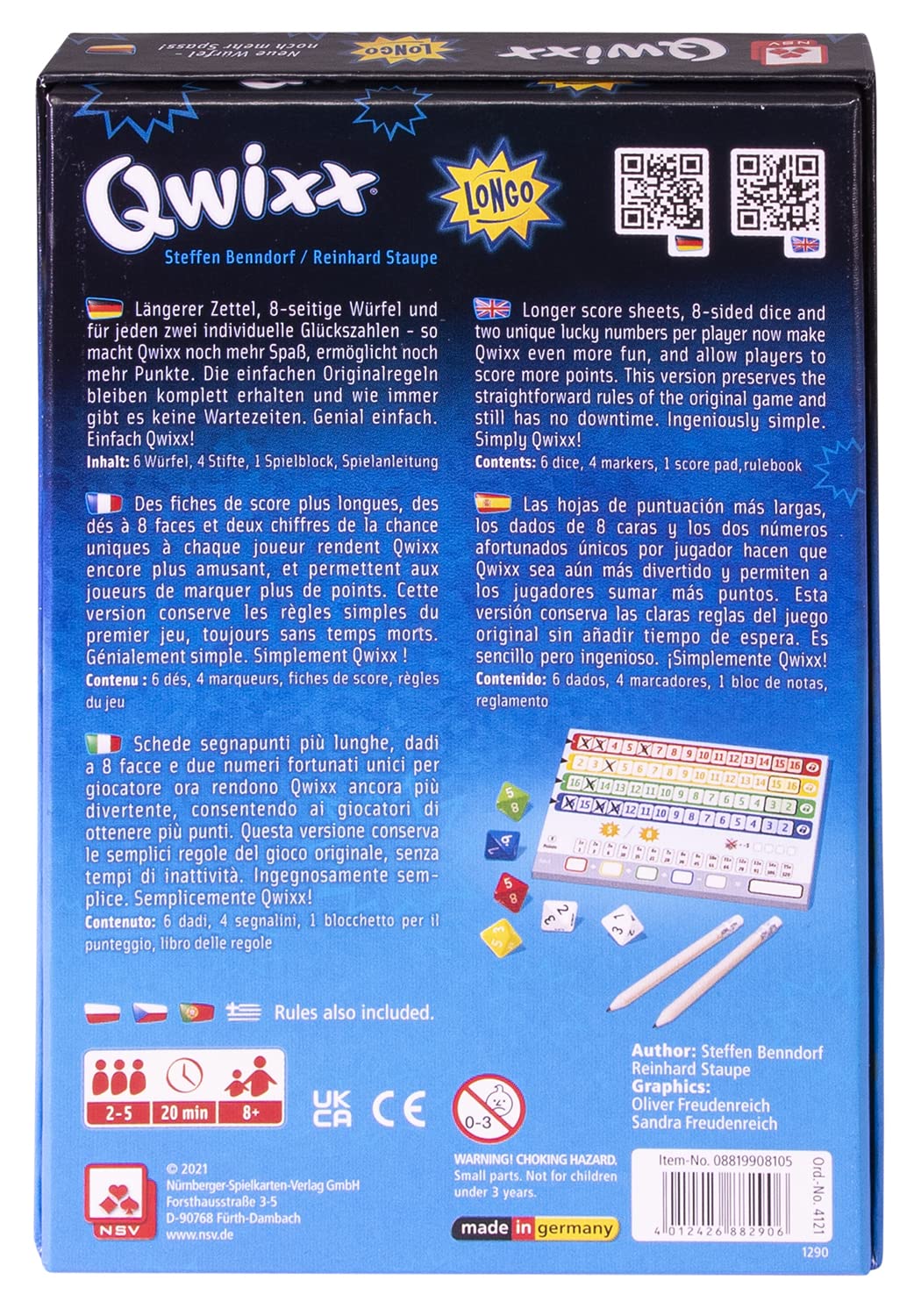 NSV | Qwixx Longo | Dice Game | Ages 8+ | 2-5 Players | 20 Minutes Playing Time