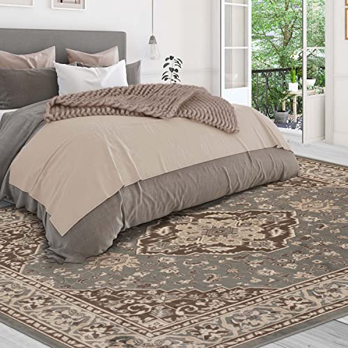 Superior Elegant Glendale Collection Area Rug, 8mm Pile Height with Jute Backing, Traditional Oriental Rug Design, Anti-Static, Water-Repellent Rugs - Grey, 8' x 10' Rug
