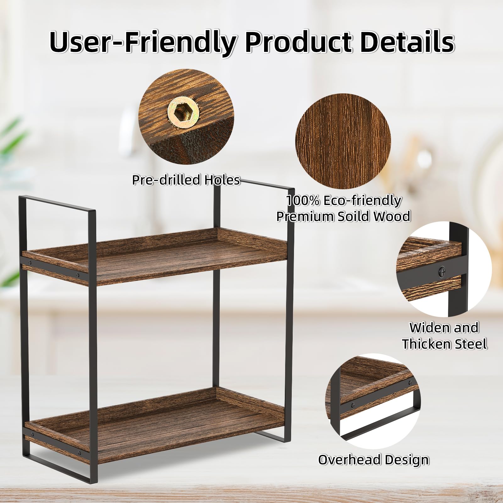 Gifhunter Bathroom Countertop Organizer, 2-Tier Bathroom Organizers and Storage, Perfume Organizer, Kitchen Organizers and Storage, Solid Wood Countertop Organization Tray for Coffee Station, Vanity