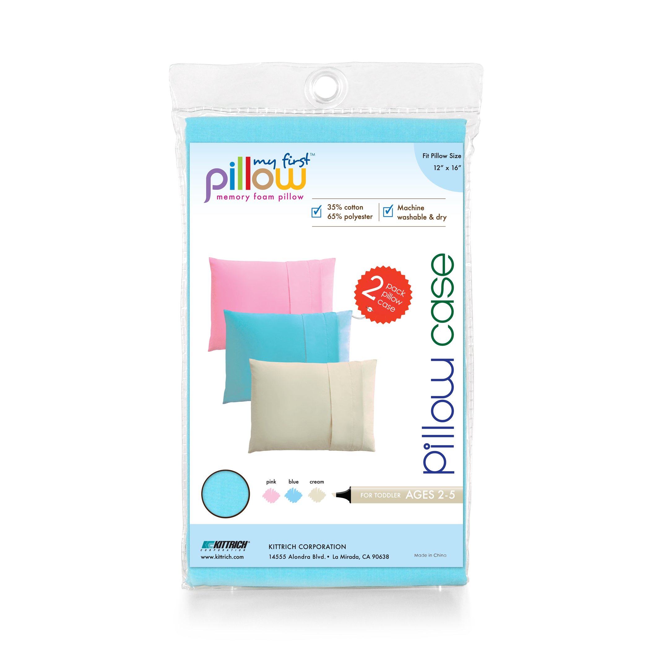 My First Set of Two Toddler Pillow Cases Fits Pillows Sized 12" X 16", Blue