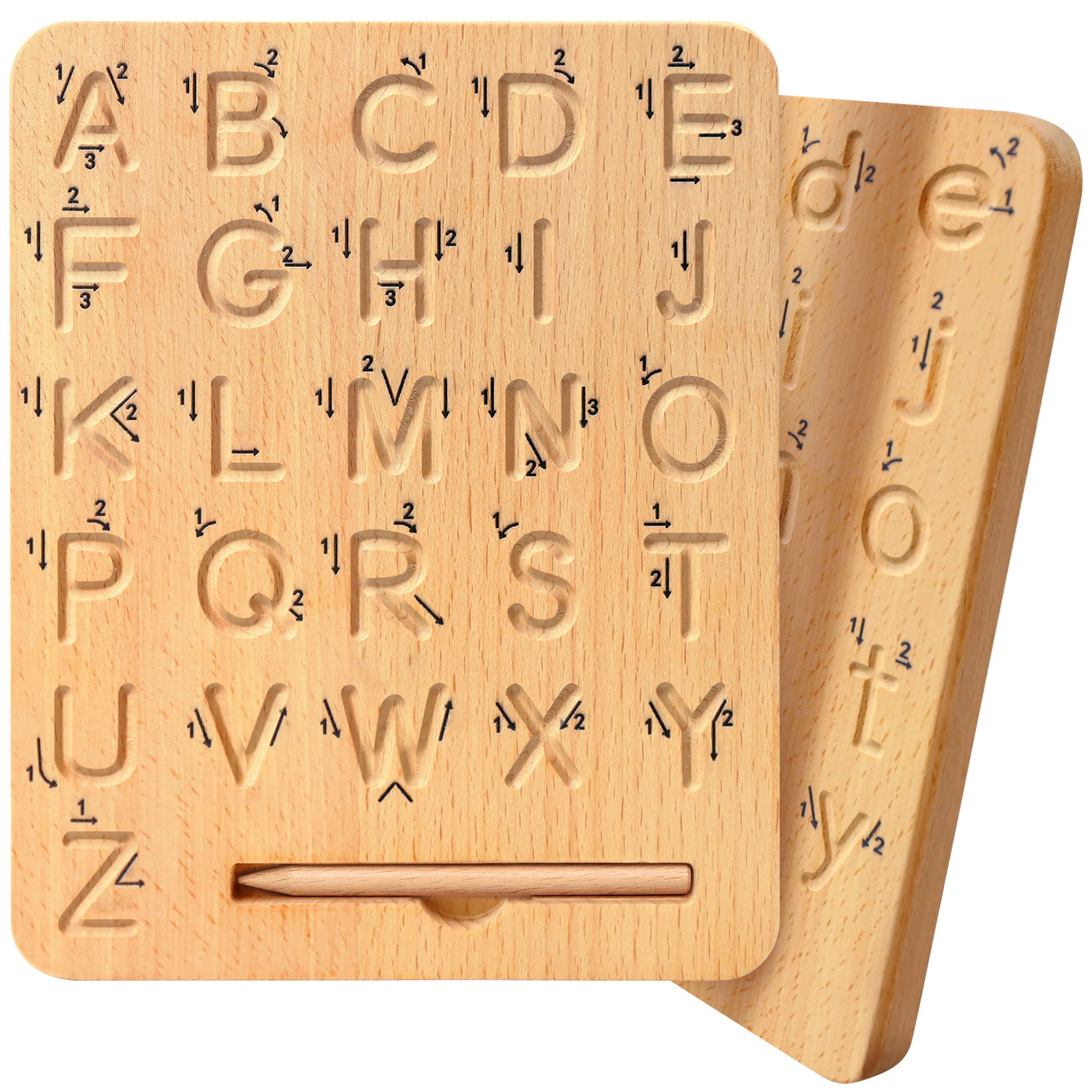 RUIZHUO Wooden Alphabet Tracing Board, Double-Sided Wood Letters Tracing Tool Learning to Write ABC Educational Montessori Toys Game Gift
