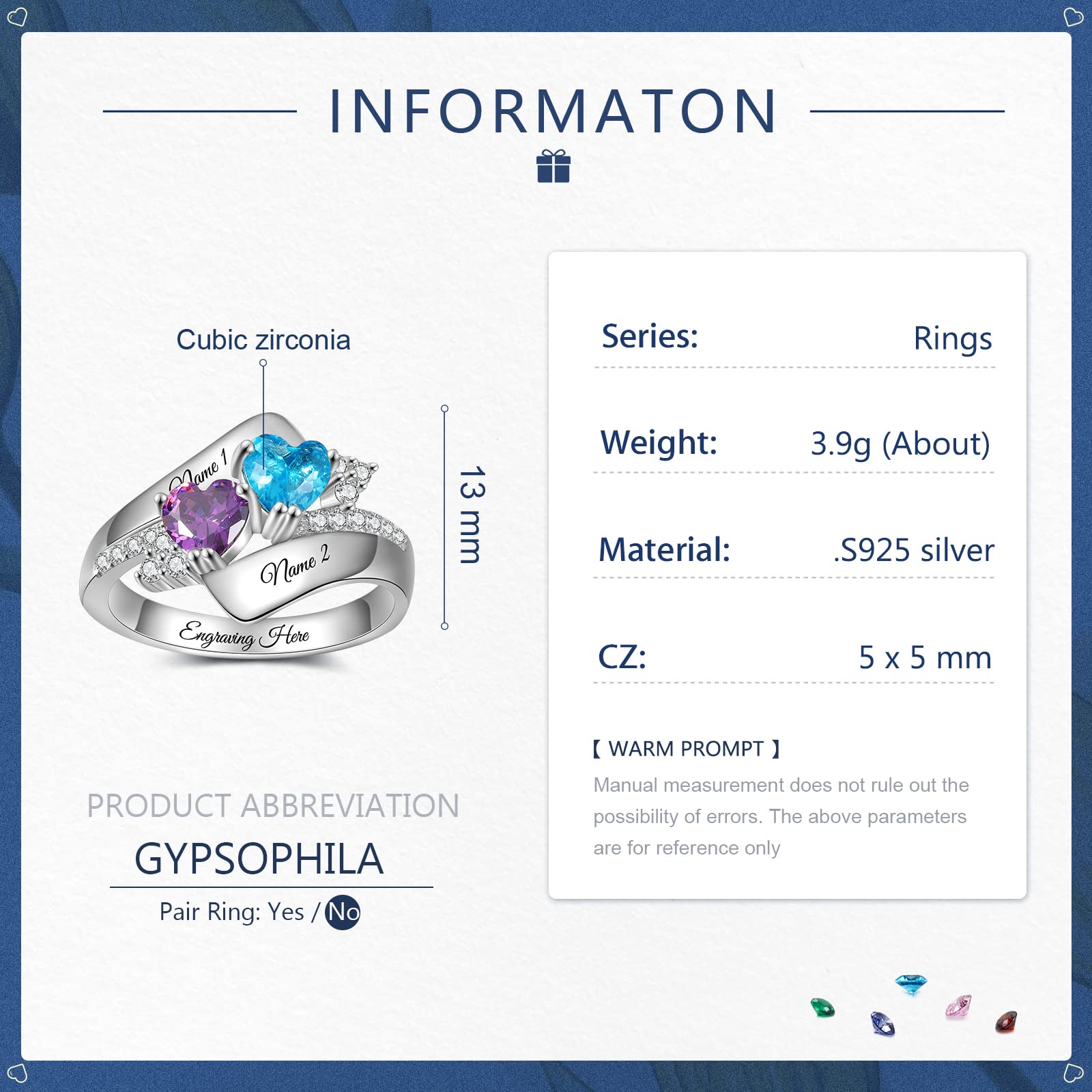 lagofit Personalized Sterling Silver Mothers Ring Custom Birthstone Rings for Women Engraved Name Promise Rings for Her Customized Jewelry Gifts