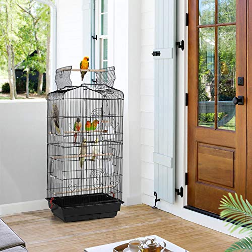 Yaheetech Open Play Top Medium Size Quaker Parrot Bird Cage Cockatiel Indian Ring Neck Sun Parakeet Green Cheek Conures Lovebirds Budgies Canary Finch Parrotlet Portable Bird Cage,Black