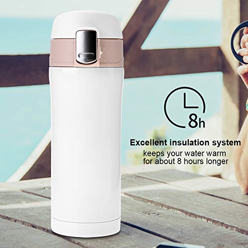 Vacuum Insulated Water Bottle Stainless Steel Leak Proof Flip Cap Travel Mug Coffee Tea Cup Outdoor Sports Camping 350ml(White)