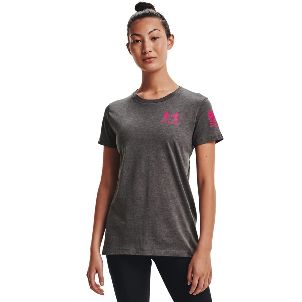 Under Armour Womens New Freedom Flag T-Shirt, Charcoal Medium Heather (019)/Virtual Pink, Medium
