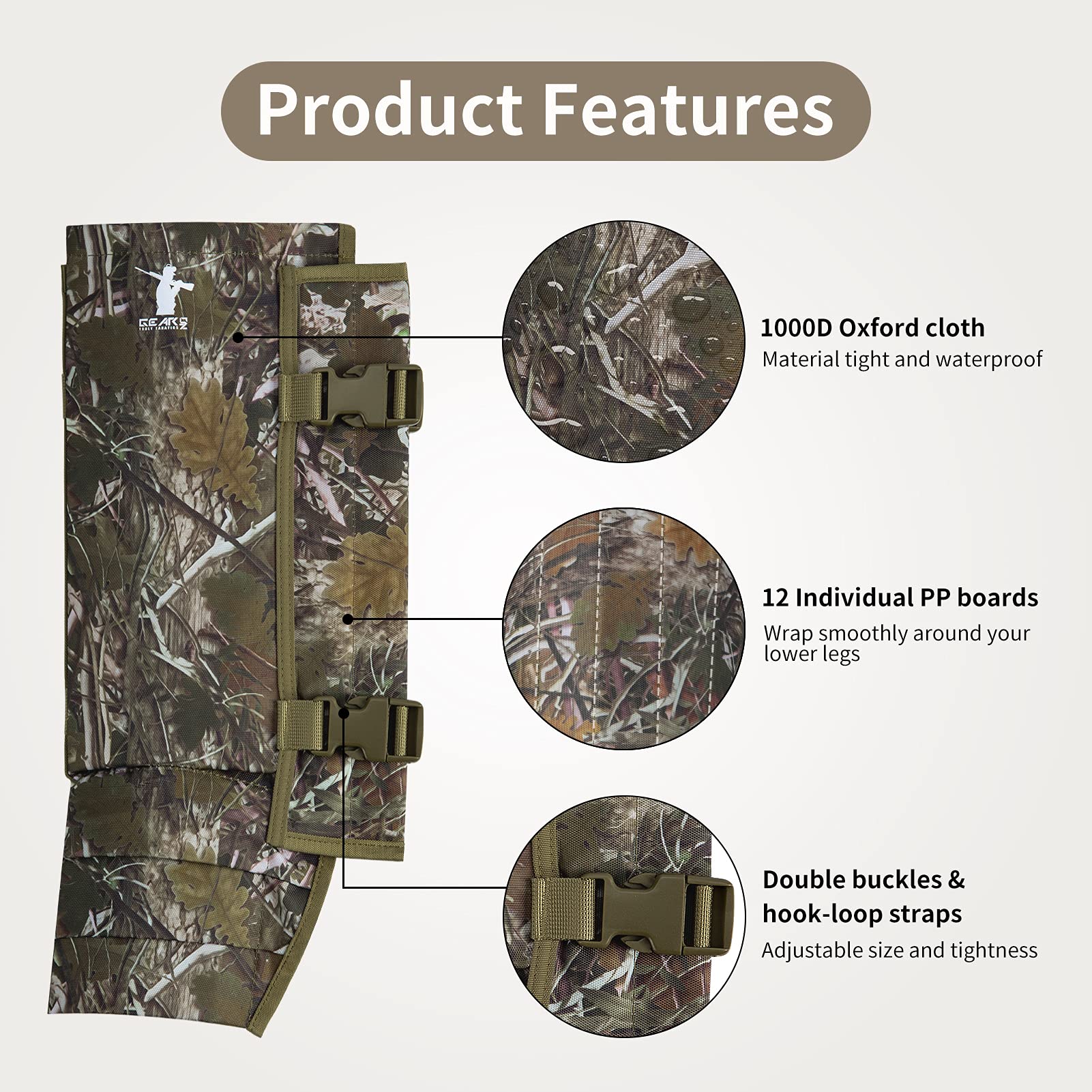 GearOZ Snake Gaiters Snake Chaps, Waterproof Lower Legs Snake Guards, Snake Bite Protective Gaiters, Anti-Snake Boots for Men/Women, Adjustable Size for Hunting/Hiking/Farm Working, Camo