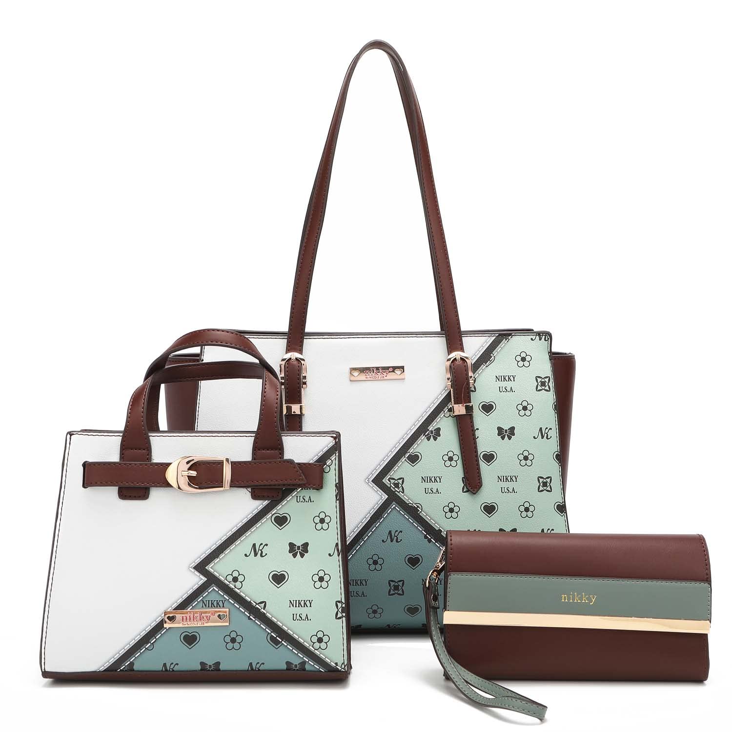 Nikky Evie Shoulder Bag 3 Pc Set (SAGE)